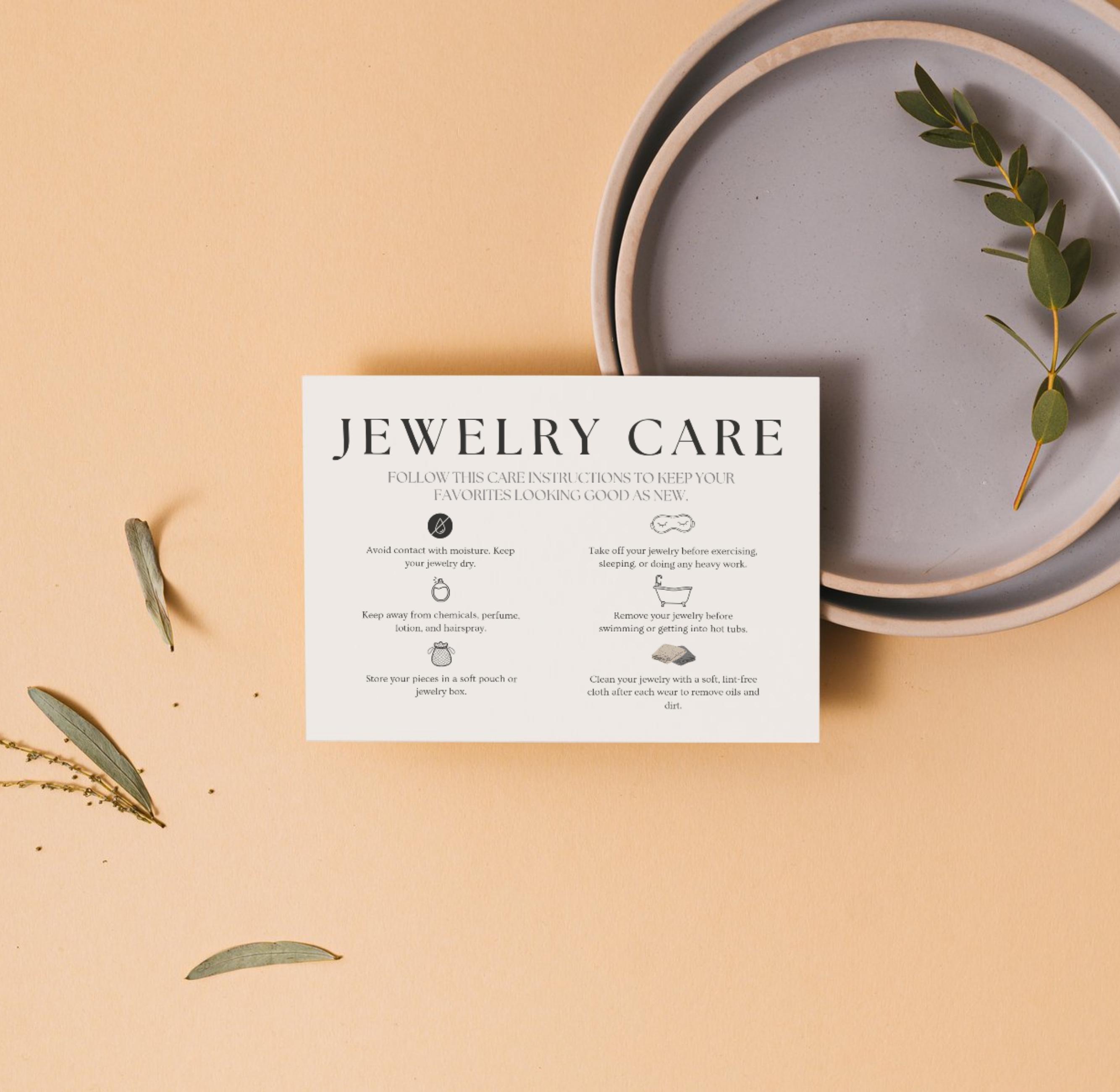Permanent Jewelry Care Card Template, Editable Care Instructions ...