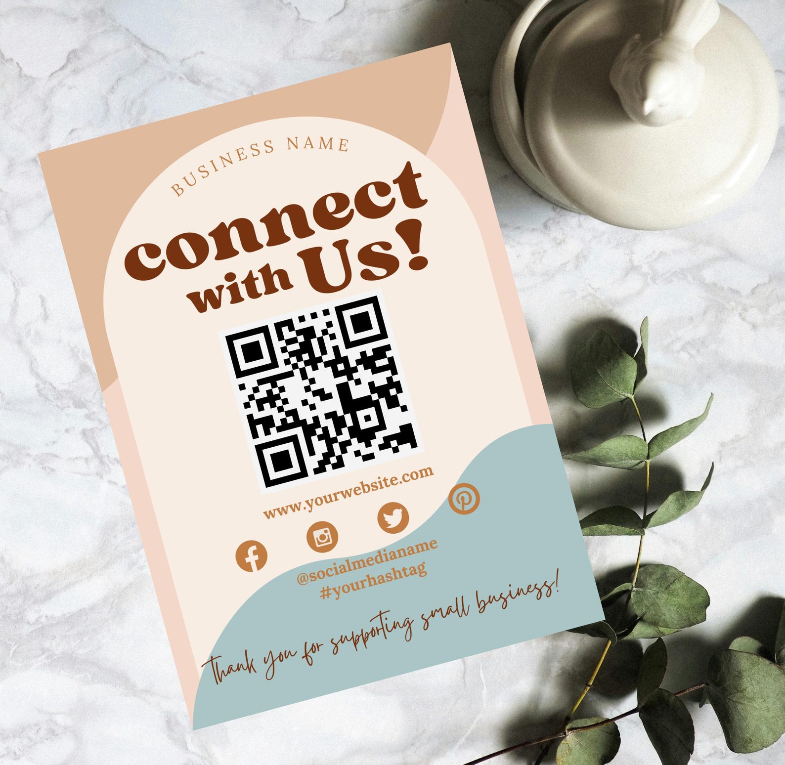 Social Media Sign QR Code Template, Editable Boho Connect With Us ...