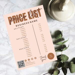 Price List Canva Template, Small Business Pricing Guide Editable, 5x7 ...