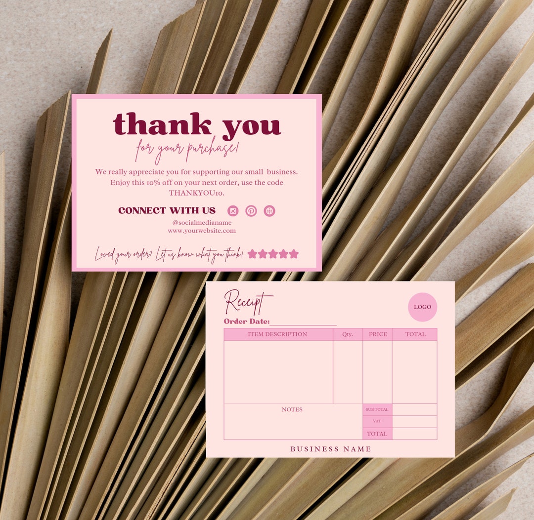 Thank You Card Template, Editable Receipt Form Design, Printable Small ...