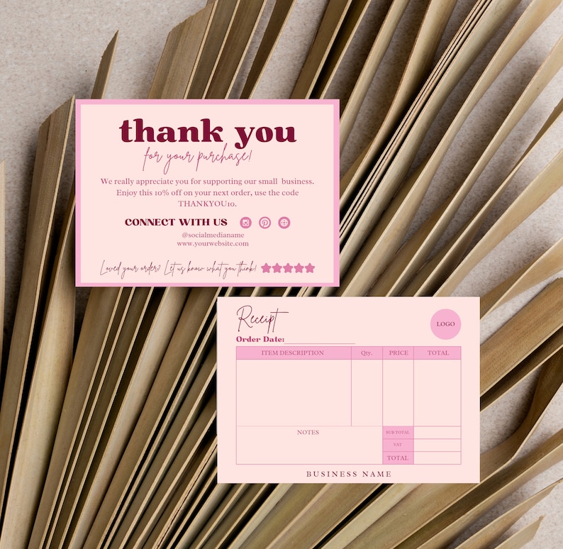 Thank You Card Template, Editable Receipt Form Design, Printable Small ...