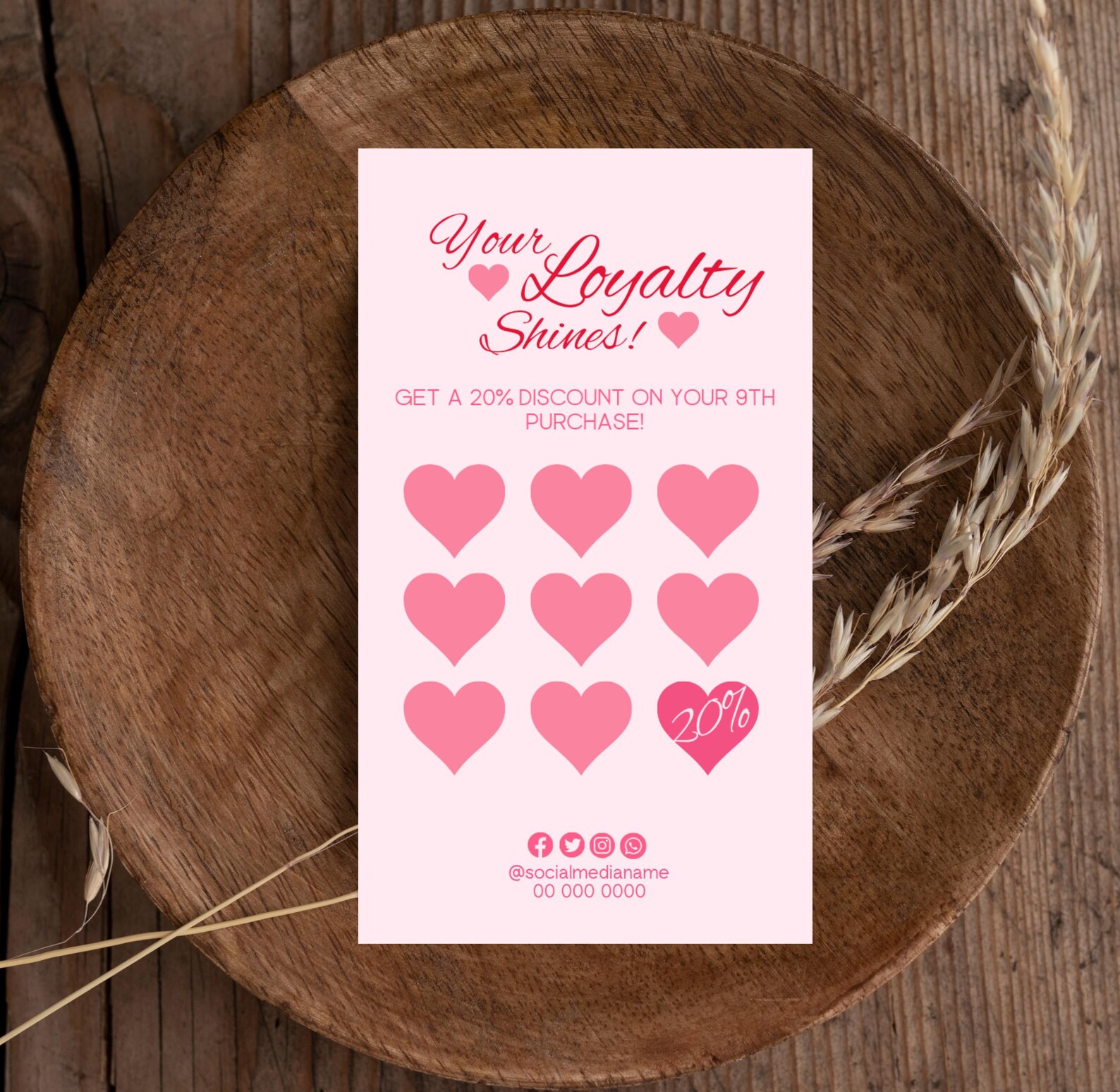 Loyalty Card Template, Printable Pink Customer Reward Card Design ...