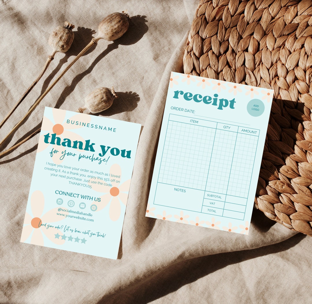Thank You Card Template, Printable Receipt Form Design, Editable Modern ...