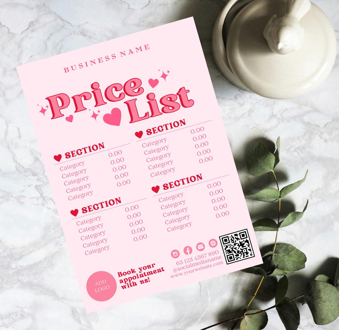 Editable Price List Template, Printable Small Business Pricing Guide ...