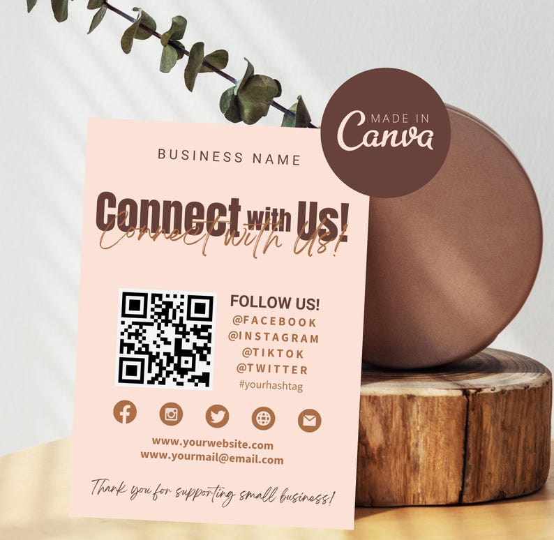 Social Media Sign QR Code Template, Editable Connect With Us Display ...