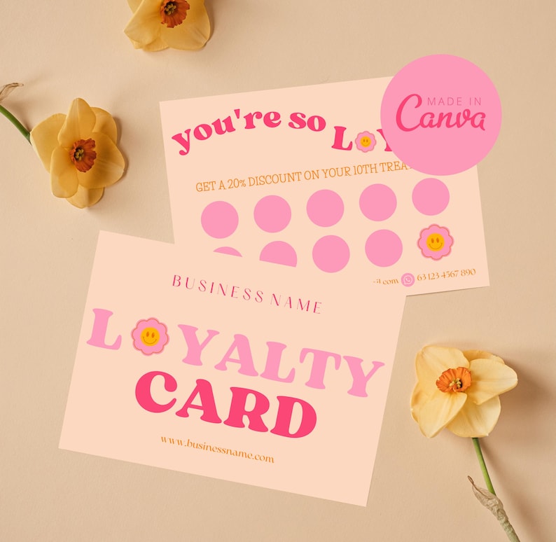 Retro Loyalty Card Template, Editable Stamp Rewards Card, Printable ...