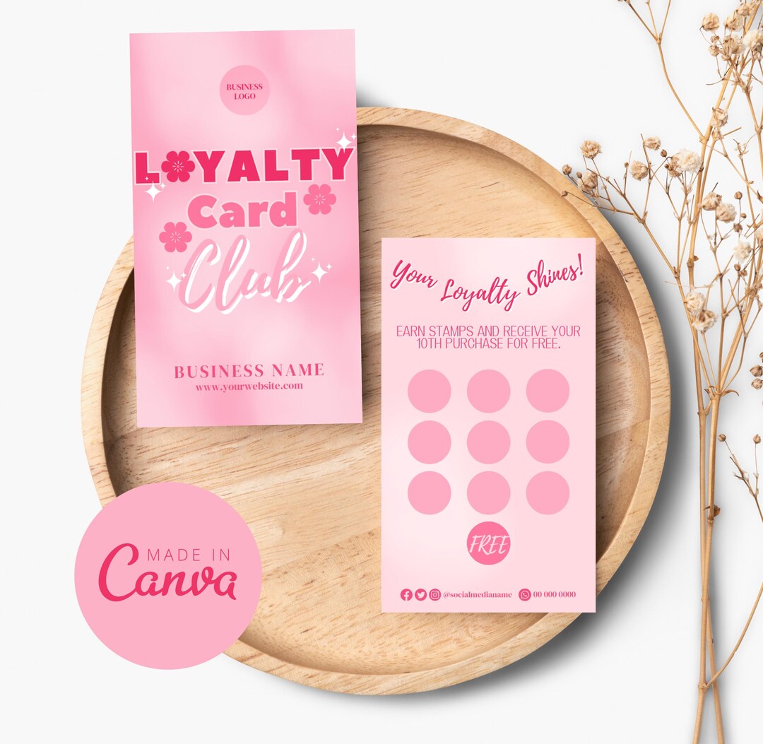 Editable Loyalty Card Template, Printable Pink Loyalty Rewards Card ...