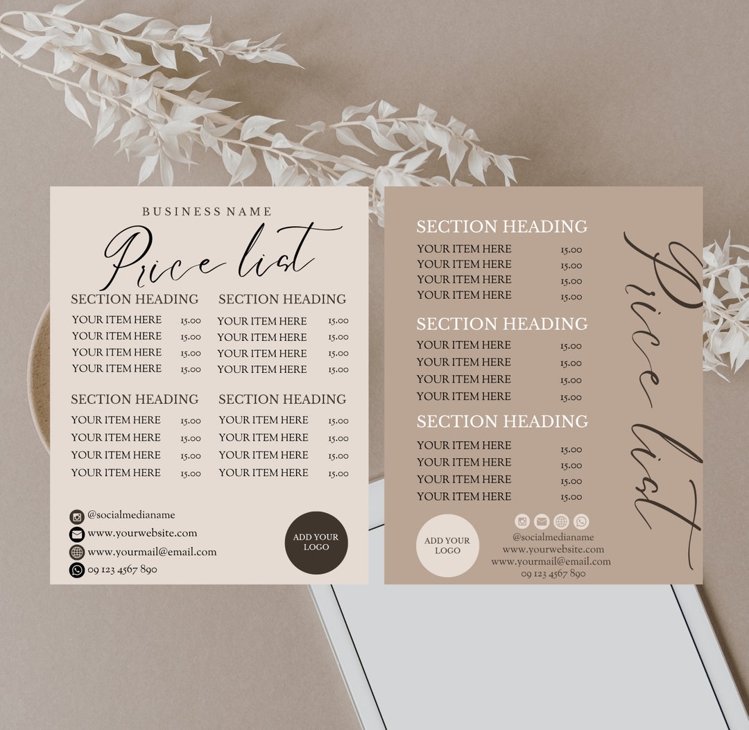 Editable Price List Template, Modern Business Price List Design ...