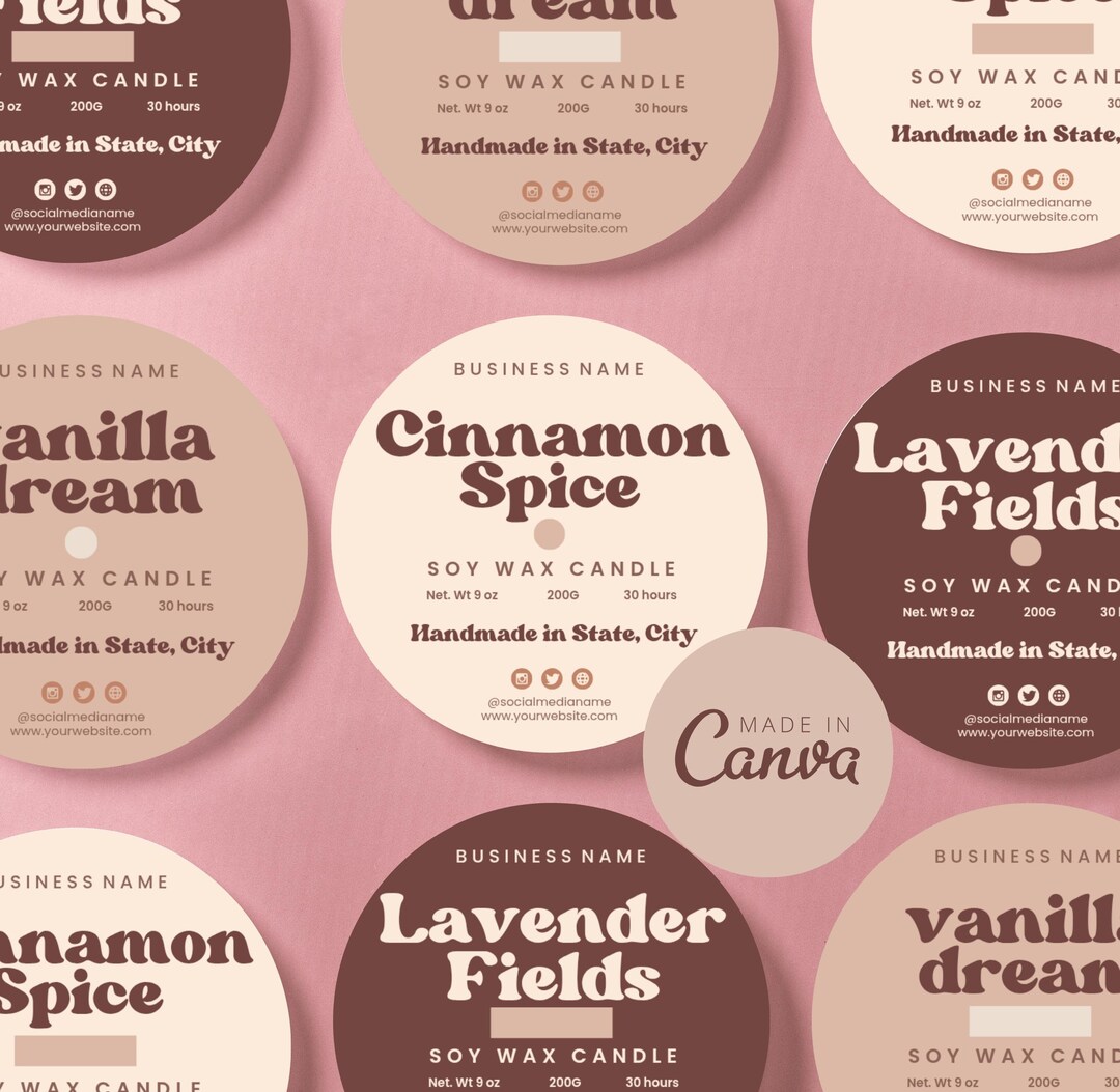 Candle Dust Cover Template, Editable Round Lid Sticker, Printable ...