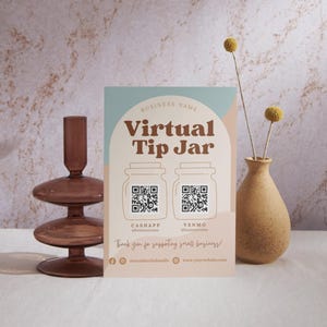 Virtual Tip Jar Template QR Code, Editable Boho Tipping Sign, Printable Virtual Tip Venmo Sign ...