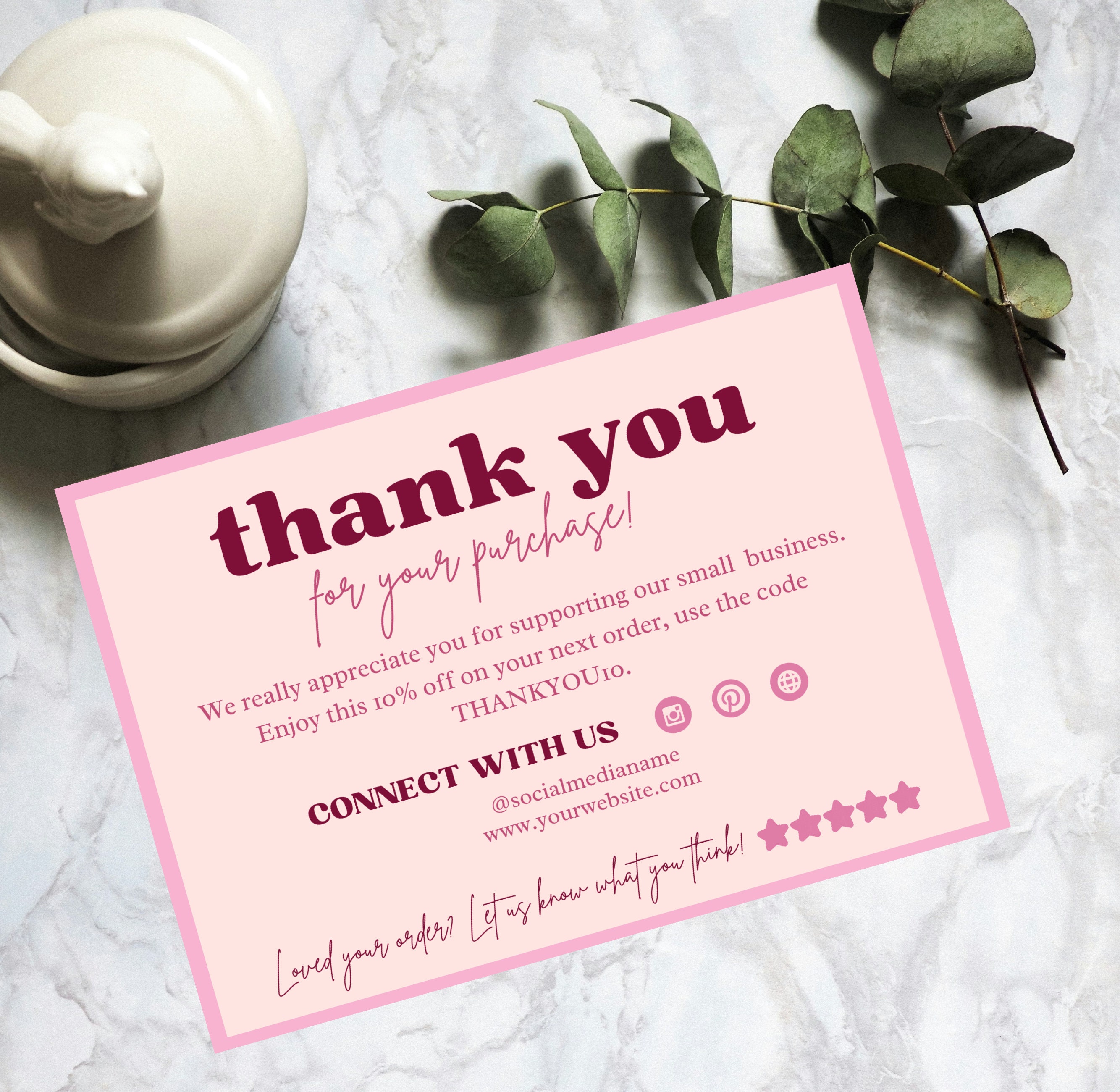 Thank You Card Template, Editable Receipt Form Design, Printable Small ...