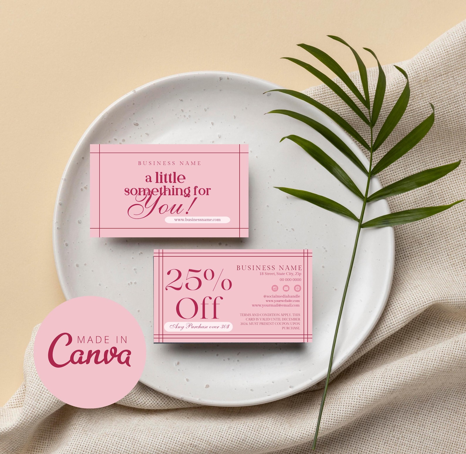 Coupon Card Template, Editable Gift Card Design, Printable Small ...