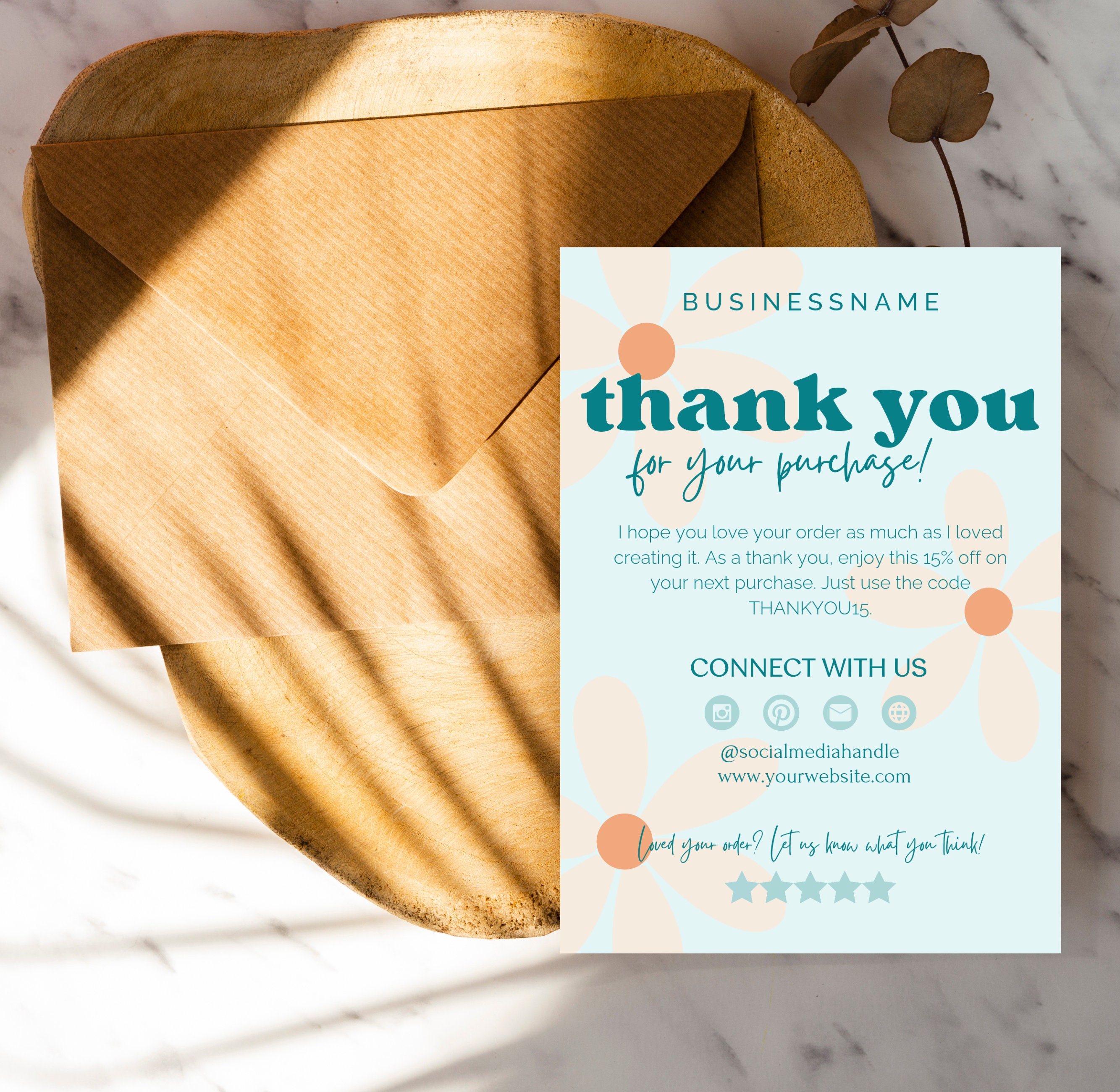 Thank You Card Template, Printable Receipt Form Design, Editable Modern ...