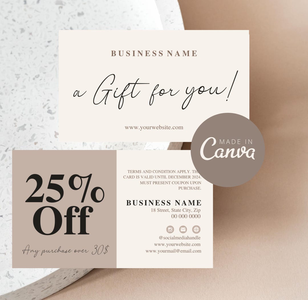 Coupon Card Template, Editable Small Business Gift Voucher Design ...