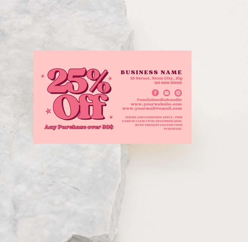 Coupon Card Template, Editable Retro Pink Gift Voucher Design ...
