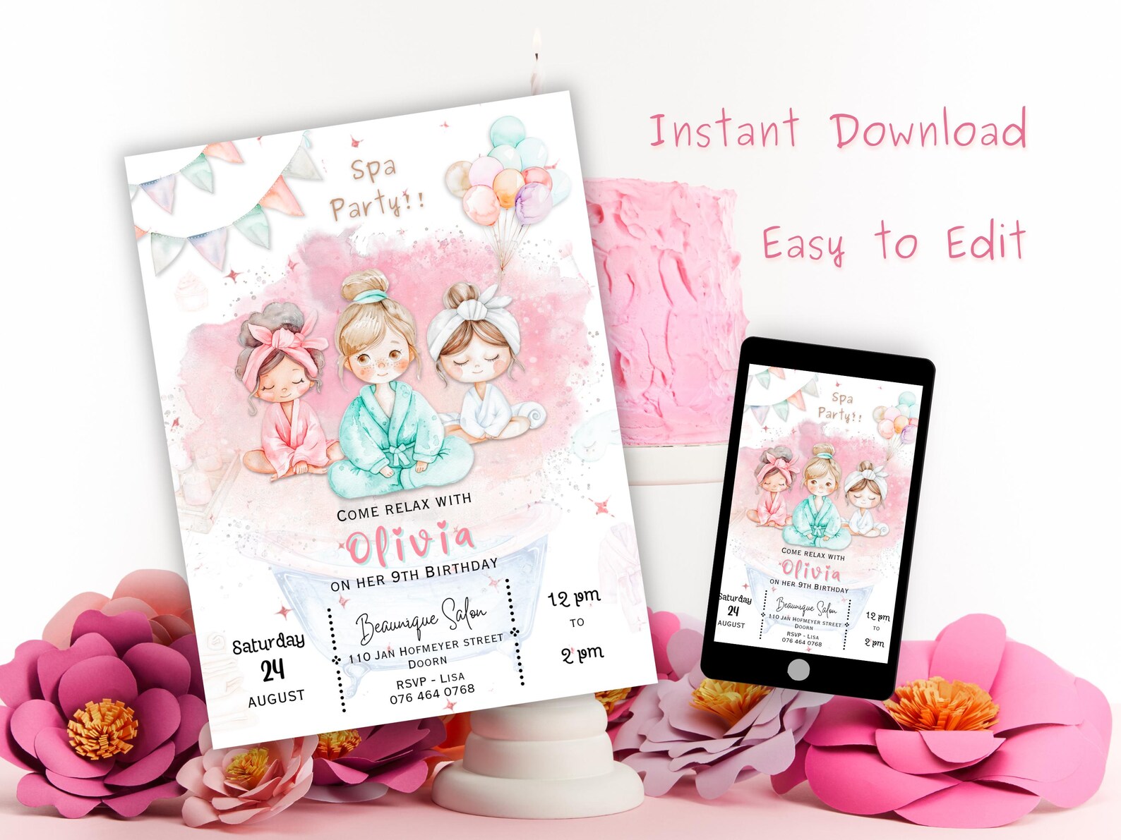 Editable Spa Party Birthday Invitation-digital Pamper Party Invite ...