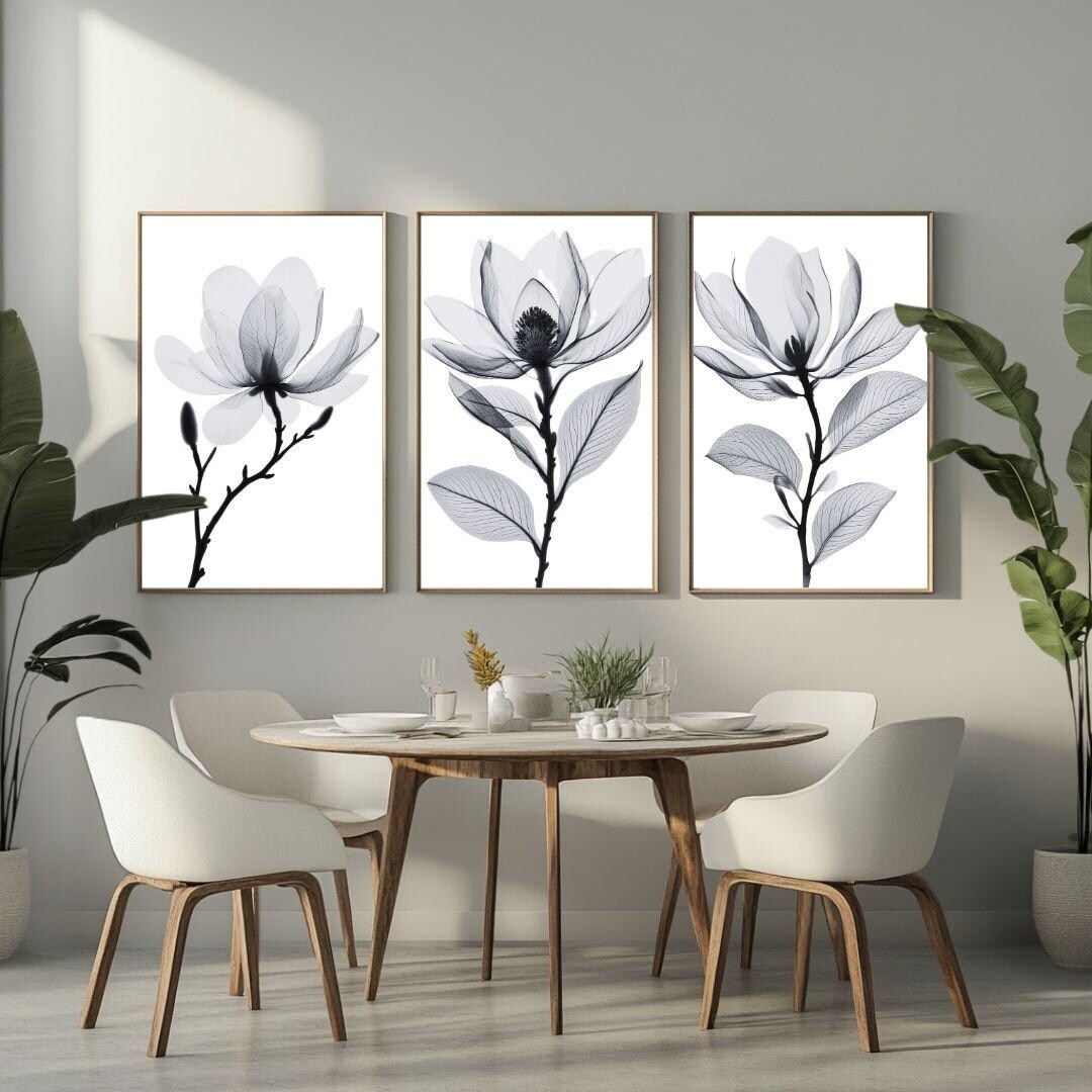 Monochrome X-ray Magnolia Print, Botanical Wall Art, Minimalist Decor ...