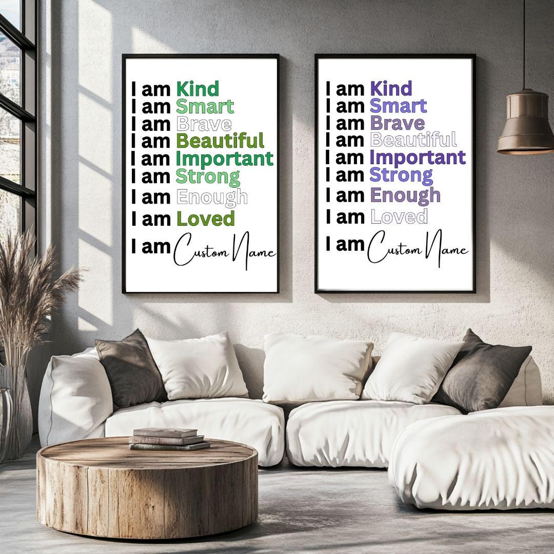 I Am Affirmations Poster: Custom Name, Motivational Wall Art (digital ...