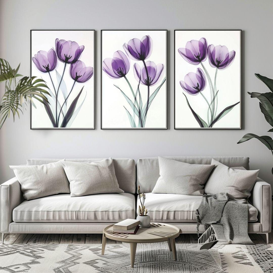 Modern Floral Print, X-ray Tulip Art, Instant Download, Purple Decor - Etsy