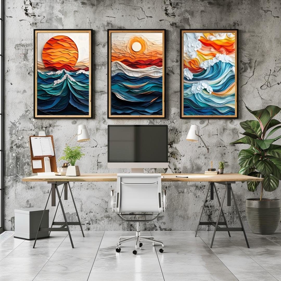 Ocean Waves Paper Art - Printable Wall Art Set - Etsy