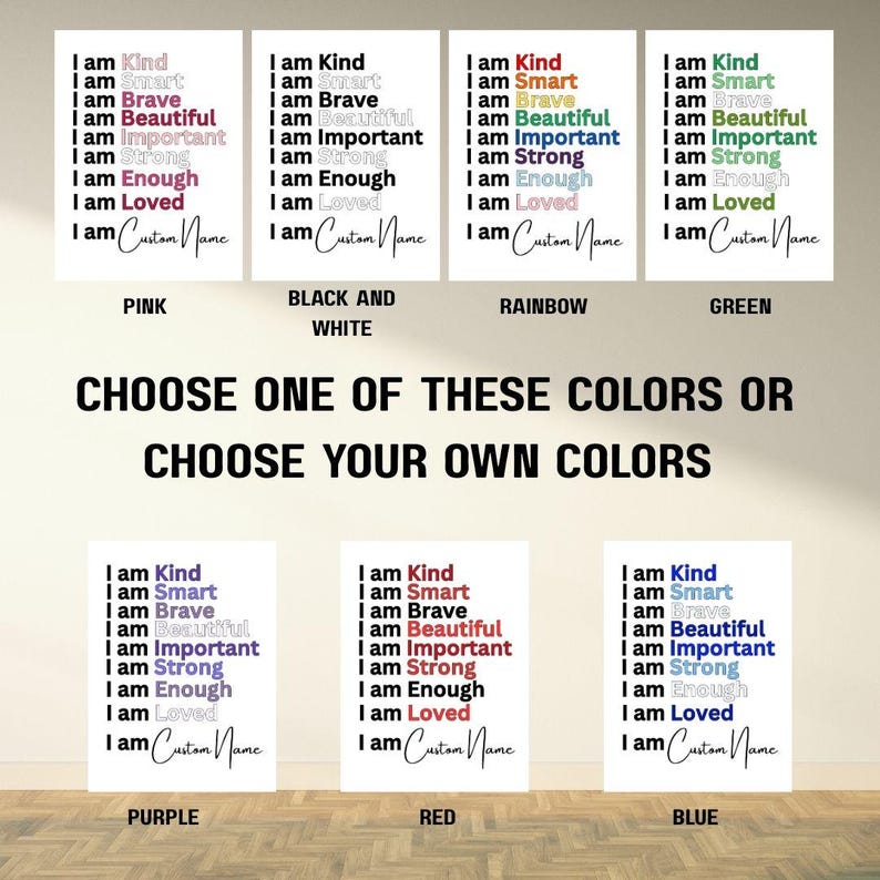 I Am Affirmations Poster: Custom Name, Motivational Wall Art (digital ...
