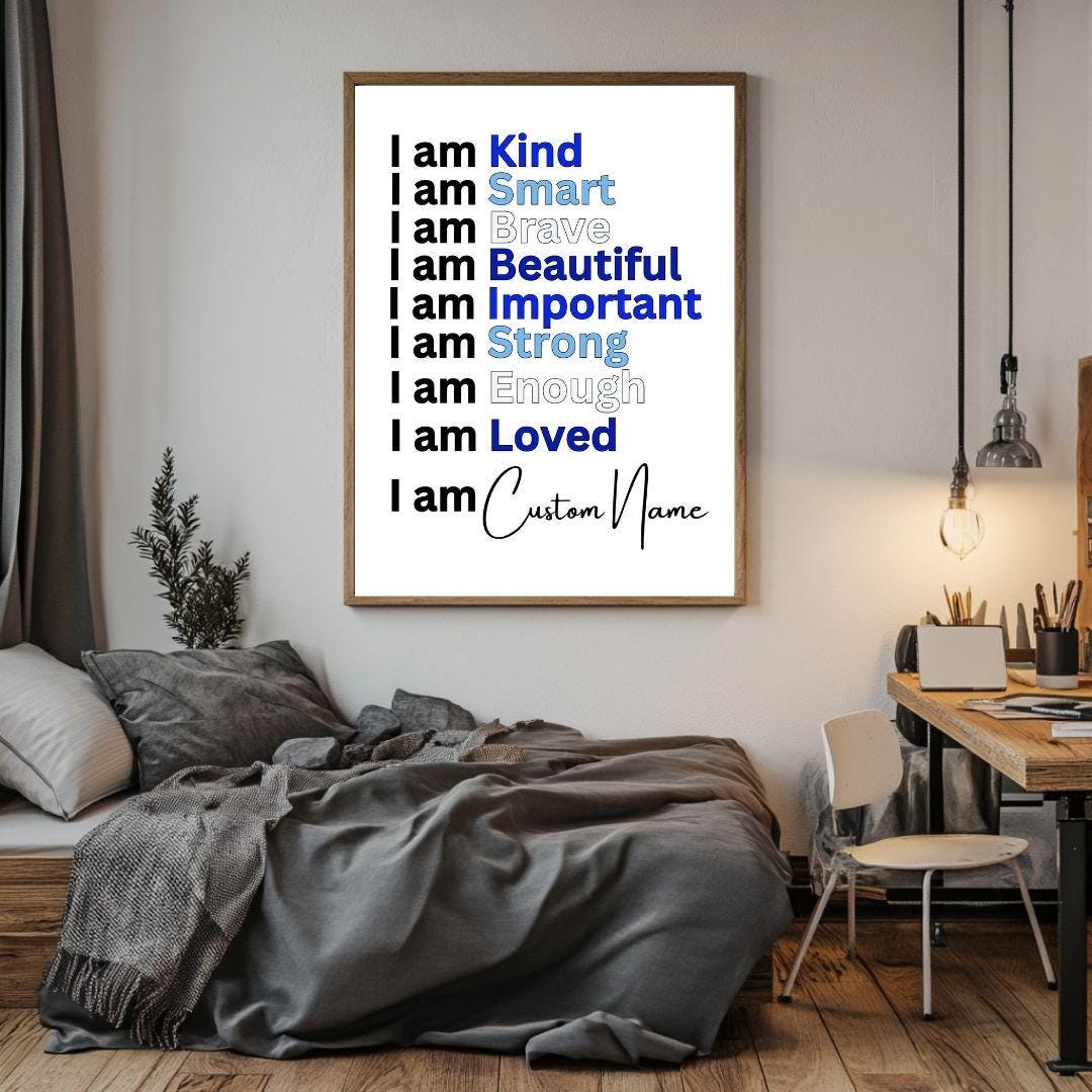 I Am Affirmations Poster: Custom Name, Motivational Wall Art (digital ...