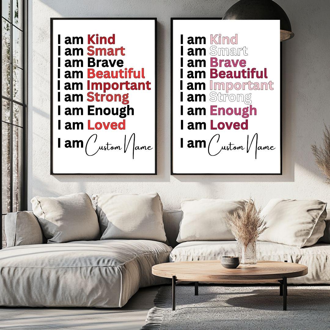I Am Affirmations Poster: Custom Name, Motivational Wall Art (digital ...