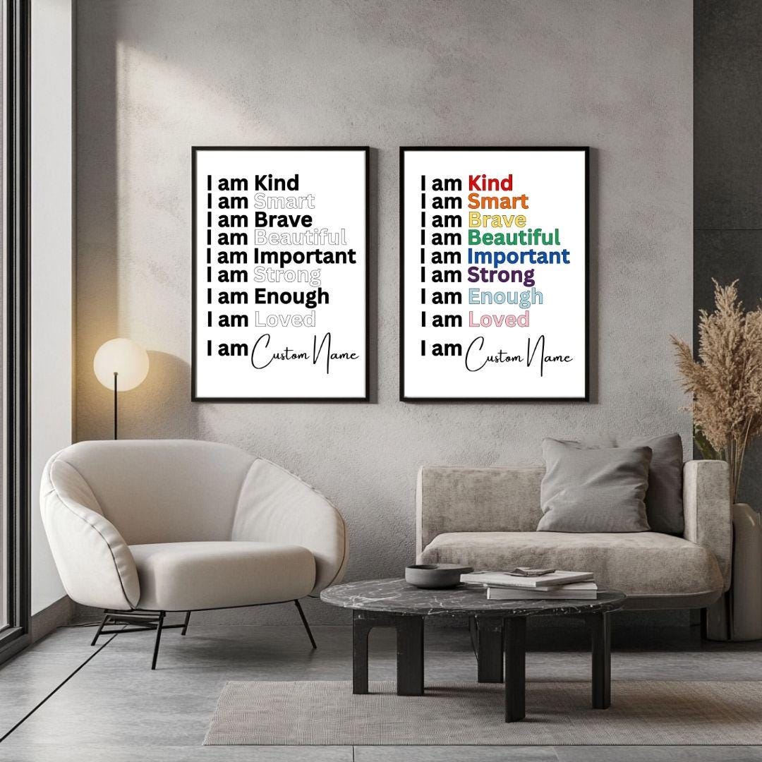I Am Affirmations Poster: Custom Name, Motivational Wall Art (digital ...