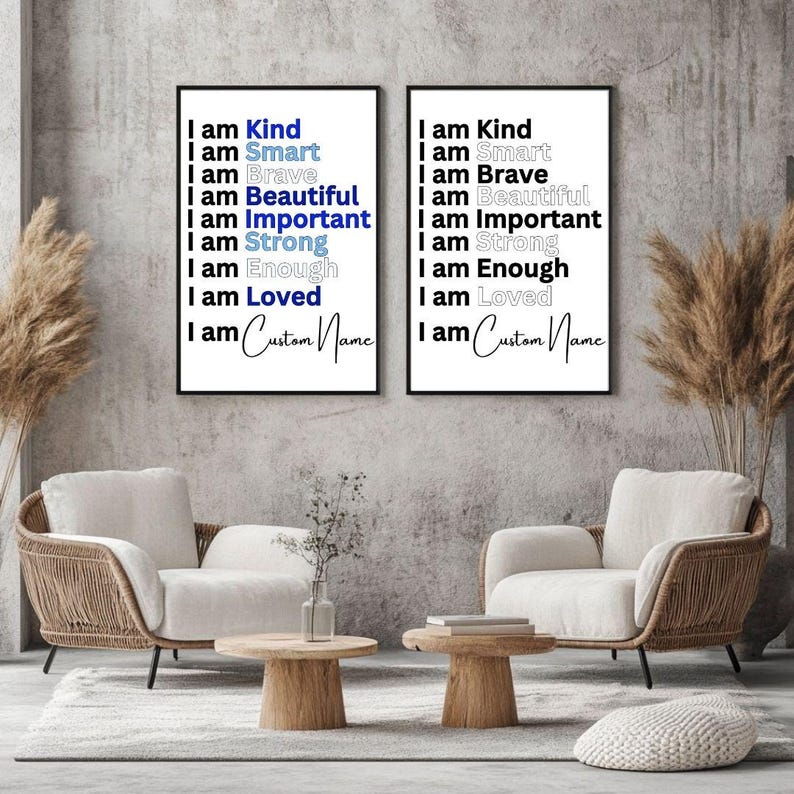 I Am Affirmations Poster: Custom Name, Motivational Wall Art (digital ...