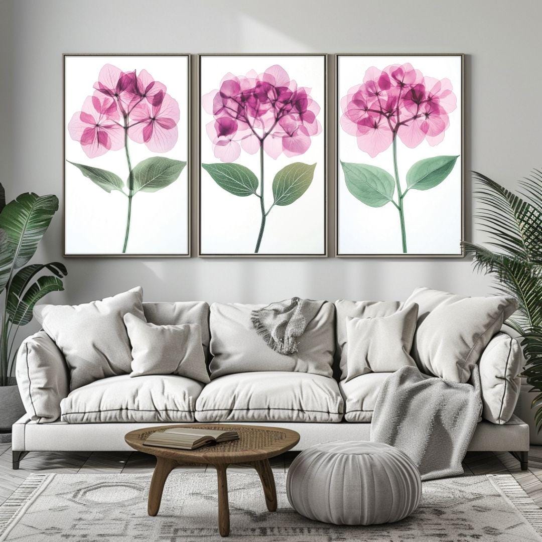 Pink X-ray Hydrangea Art Print | Floral Botanical Digital Download ...
