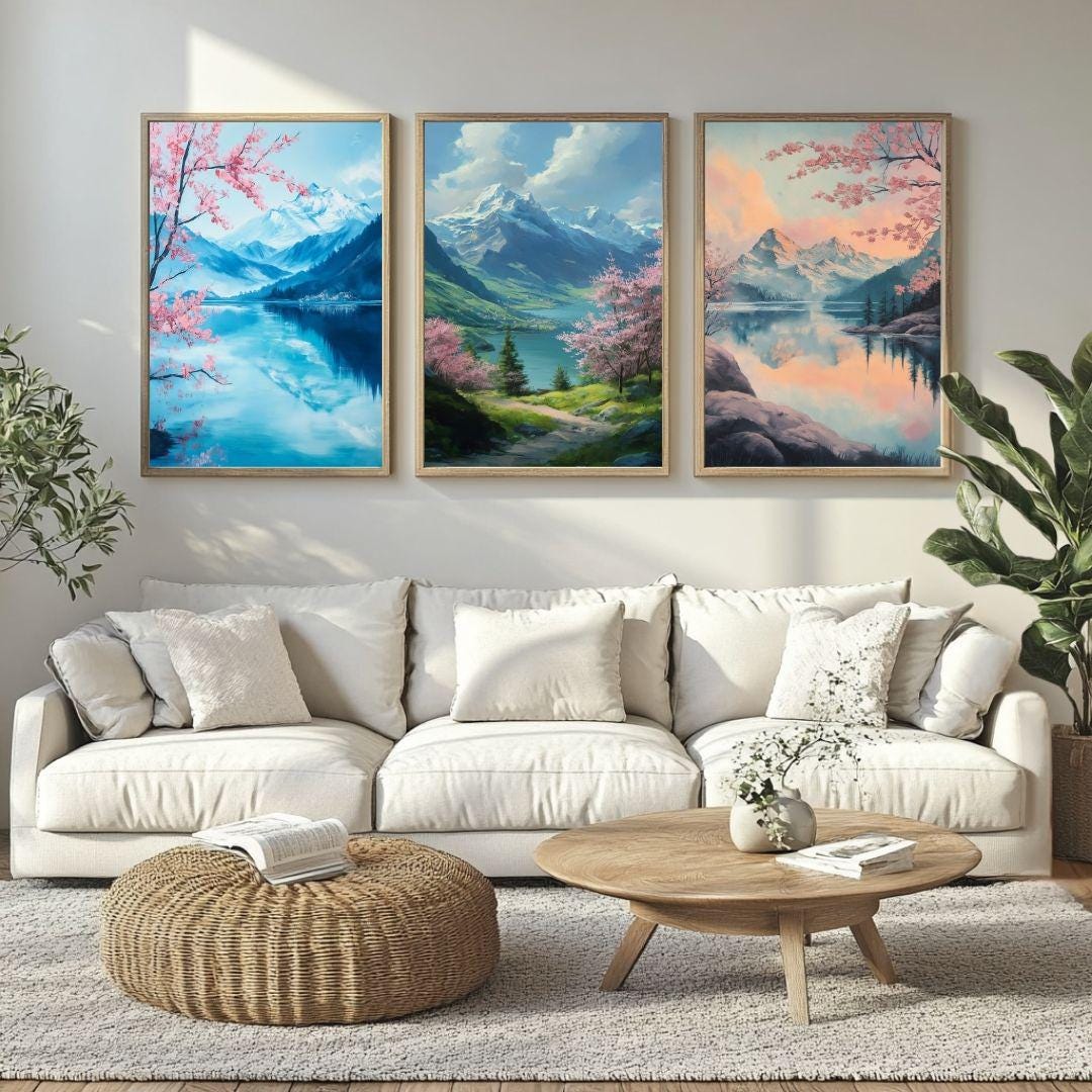 Watercolor Spring Landscape Prints: Set of 3 Nature Art (digital ...