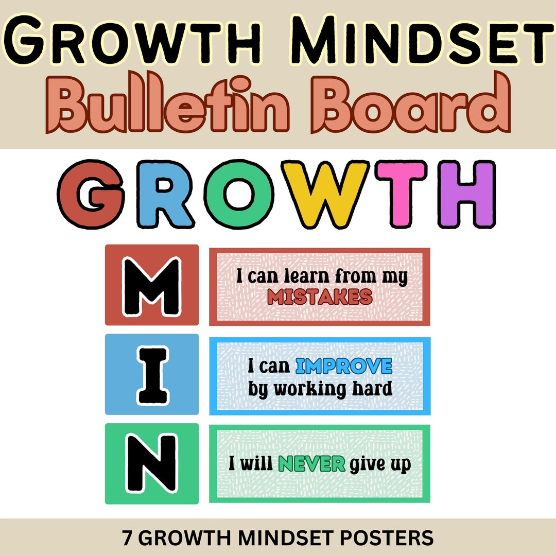 Cute Growth Mindset Bulletin Board, Colorful Growth Mindset Posters for ...