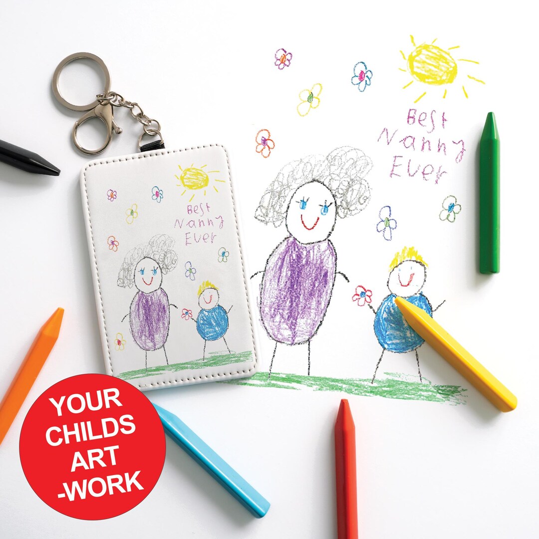 Custom Kids Artwork Card Holder Keychain - Personalised Childs Drawing ...