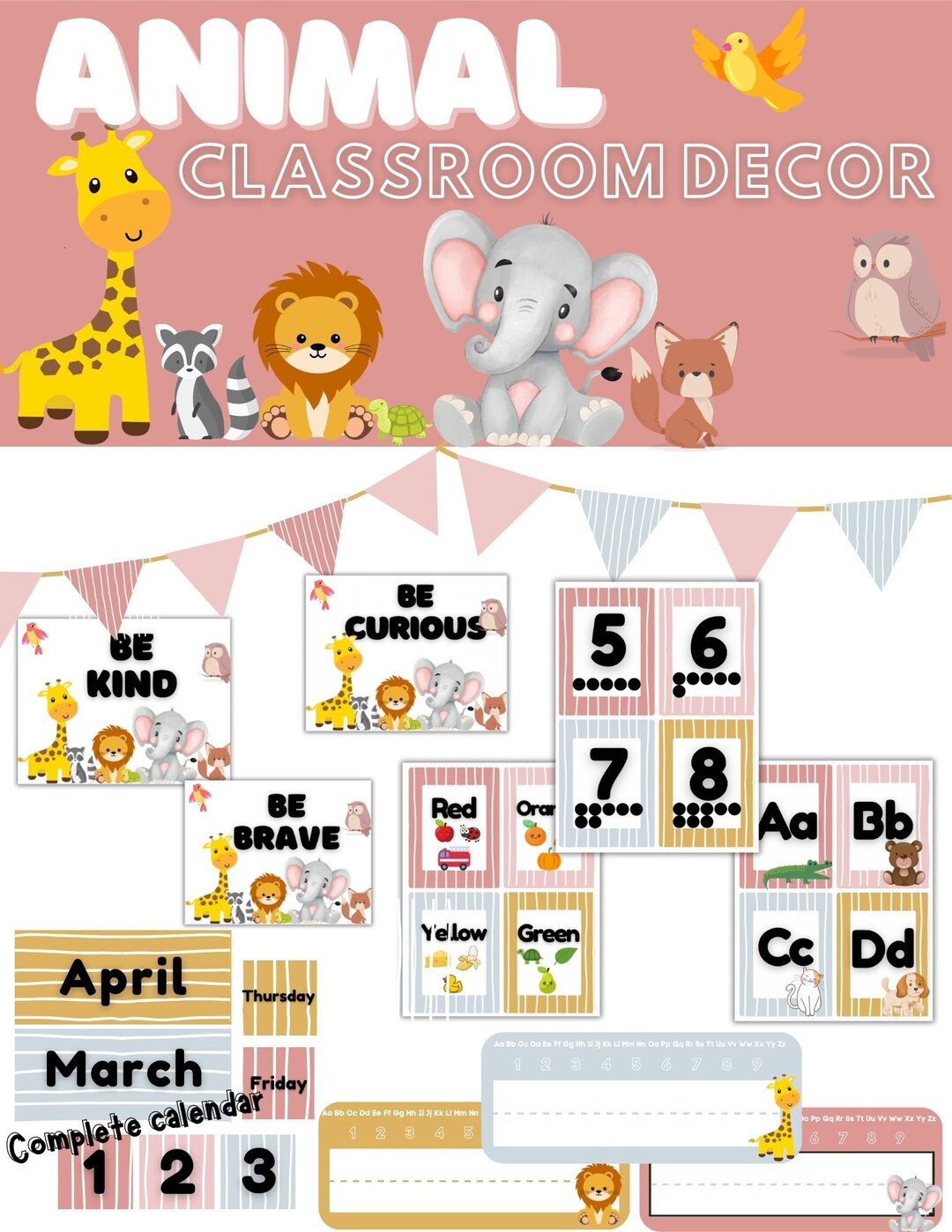 Animal Pastel Classroom Decor - Etsy