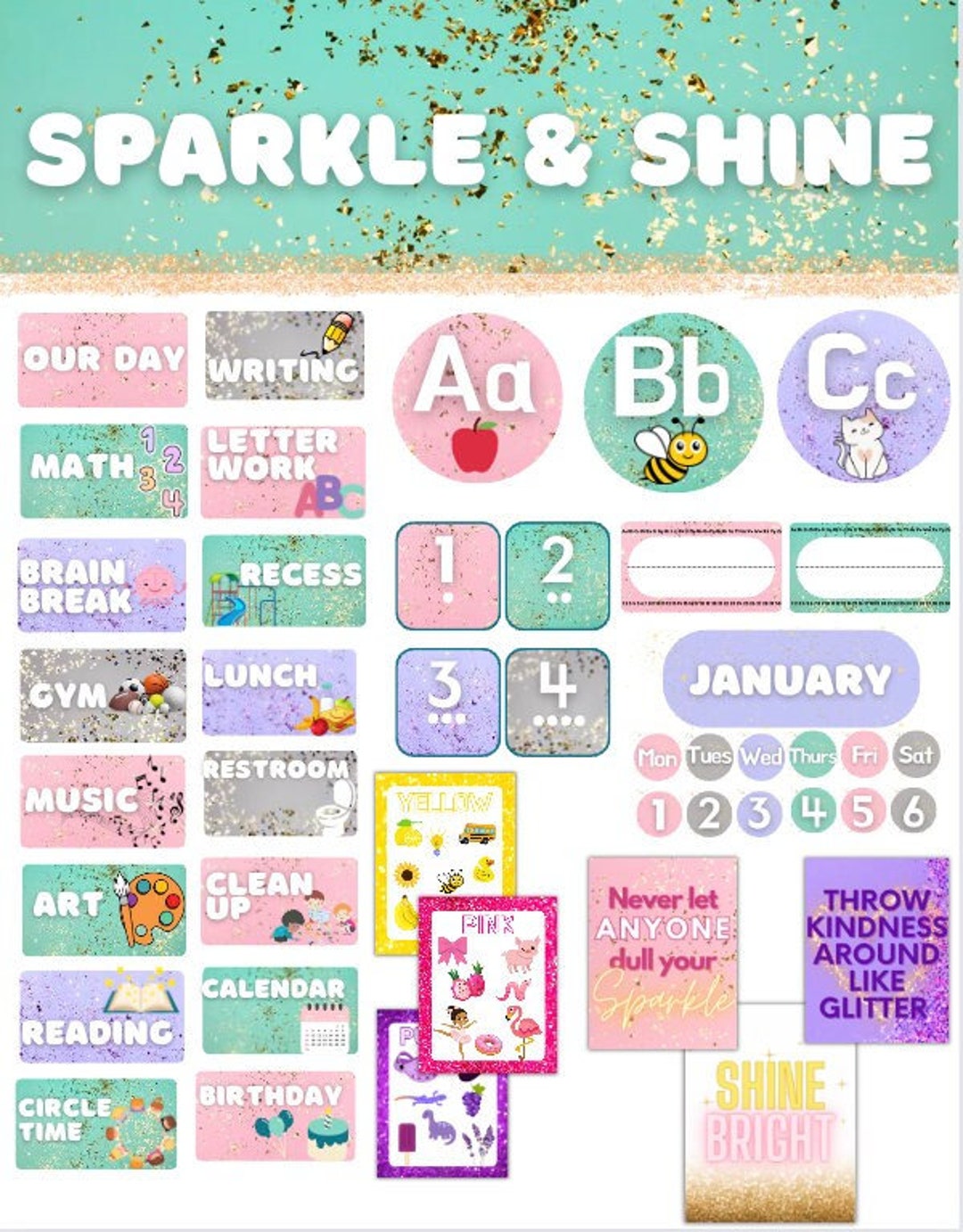Class Decor Bundle - Pastel and Sparkles - Etsy