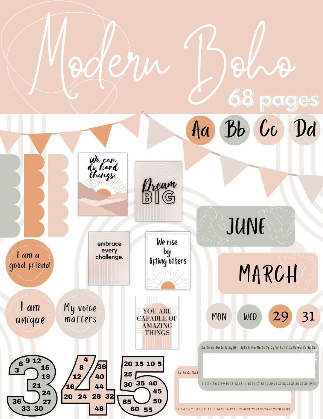 Boho Neutral Classroom Decor - Etsy