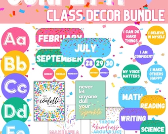Confetti Rainbow Classroom Decor Bundle Classroom Bulletin Board ...