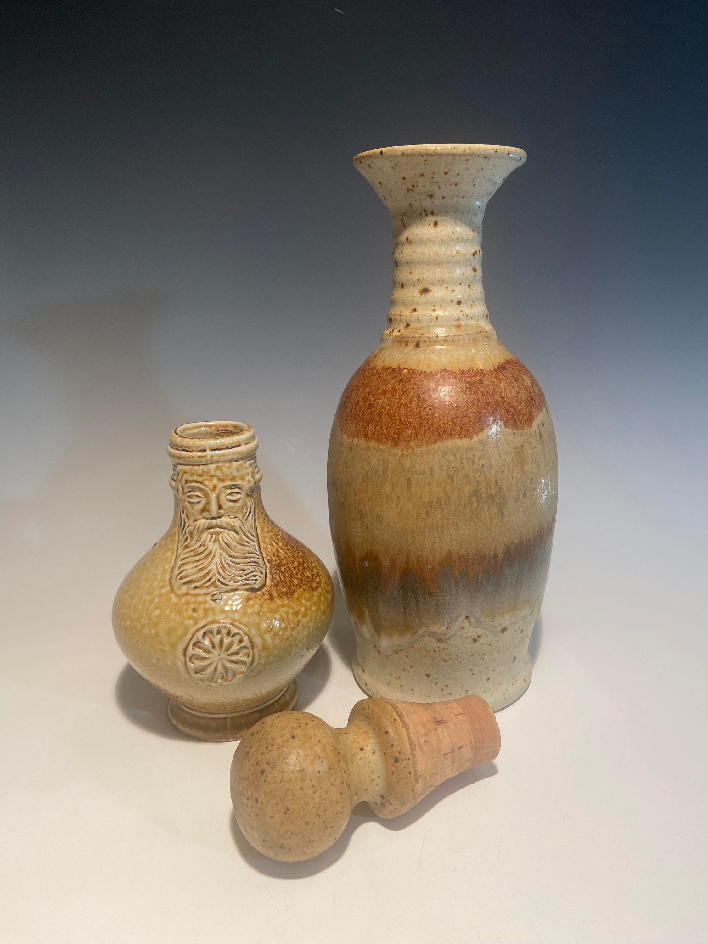 Vintage- Glazed Stoneware Pottery Decanter Set of 2 - Etsy