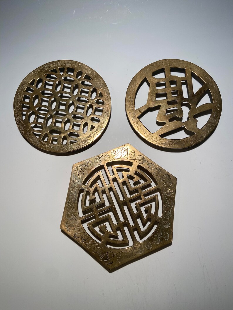 Decorative Chinese Round Brass Trivets Set of 3 - Etsy
