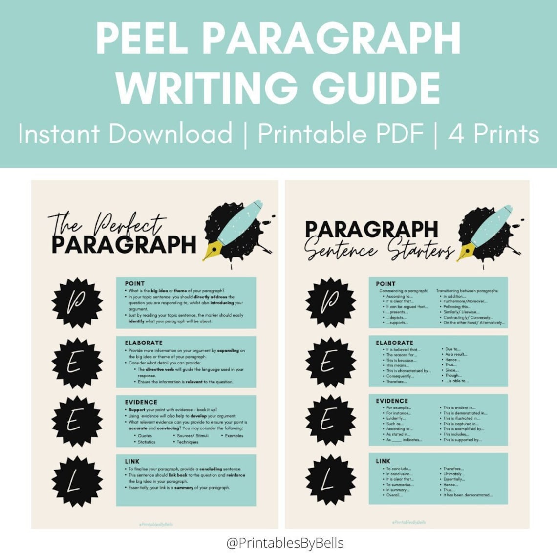 PEEL Paragraph Writing Guide | Set of 4 Prints | Paragraph Structure ...