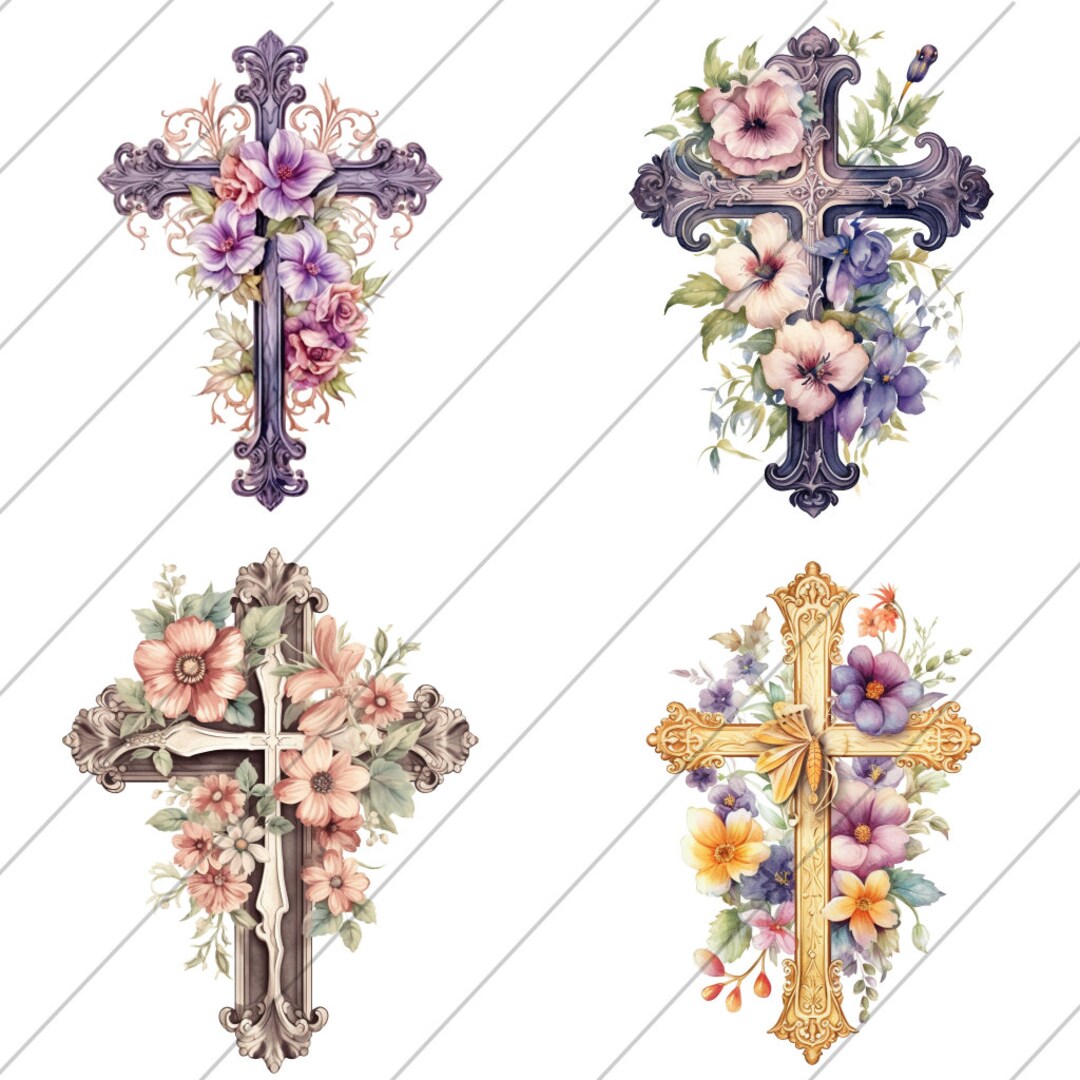 Watercolor Floral Cross Digital Clipart Sublimation Digital - Etsy