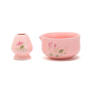Hand-painted Lotus Ceramic Matcha Bowl With Spout Bamboo Whisk and ...