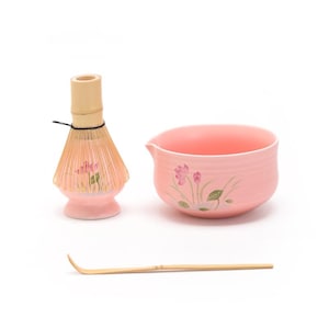 Hand-painted Lotus Ceramic Matcha Bowl With Spout Bamboo Whisk and ...