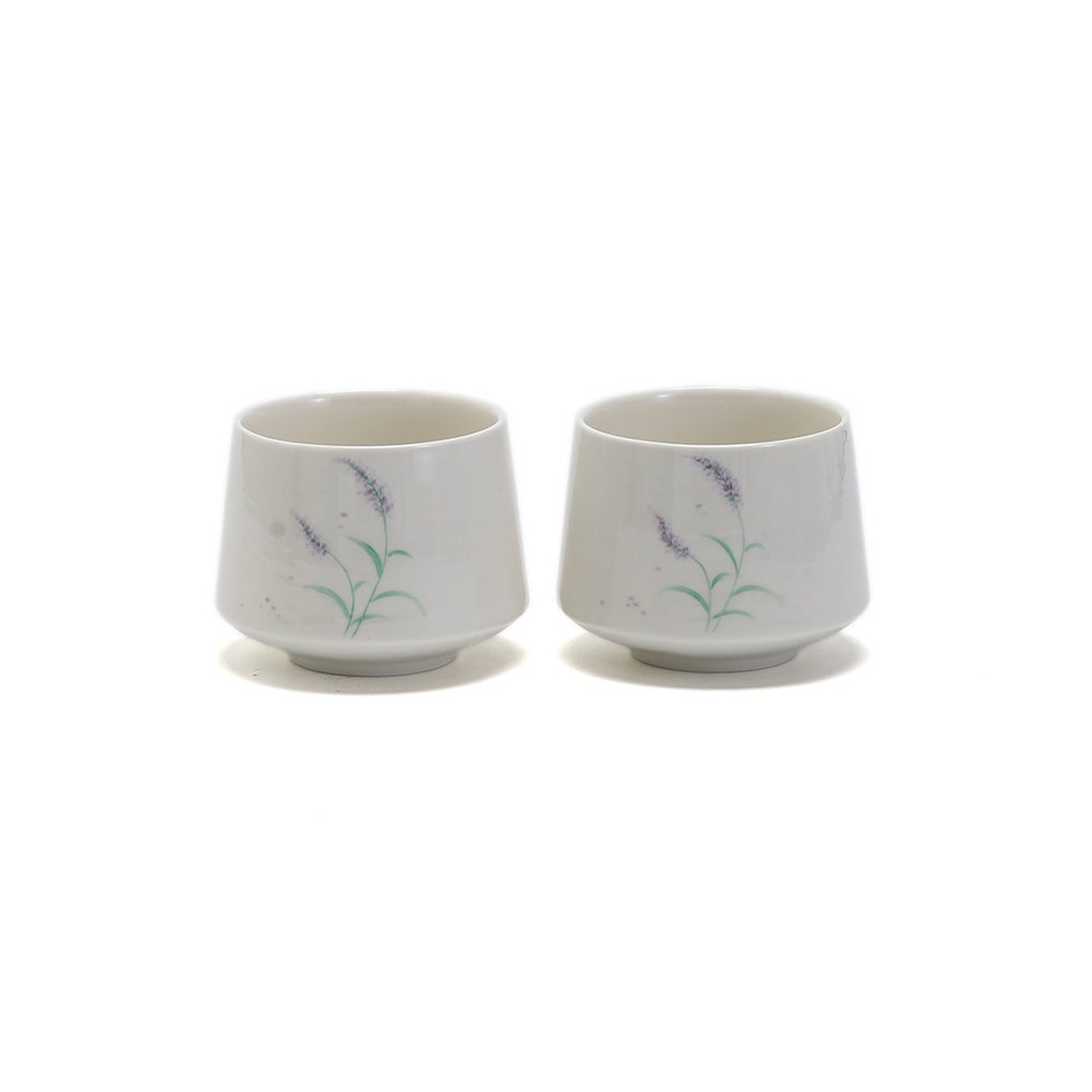 Hand-painted Lavender Ceramic Matcha Cup Set of 2 Cups White Ceramic ...