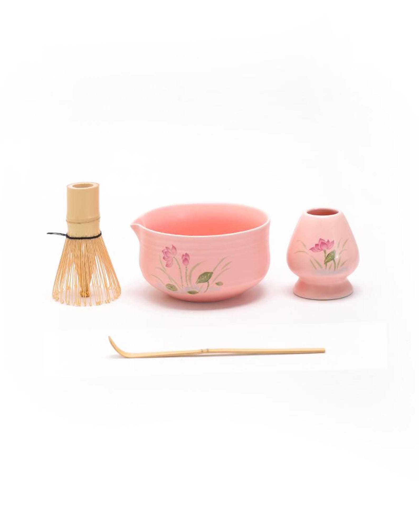 Hand-painted Lotus Ceramic Matcha Bowl With Spout Bamboo Whisk and ...