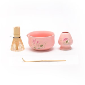 Hand-painted Lotus Ceramic Matcha Bowl With Spout Bamboo Whisk and ...