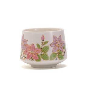 Hand-painted Flower Ceramic Matcha Cup Set of 2 Cups Green Ceramic Tea ...