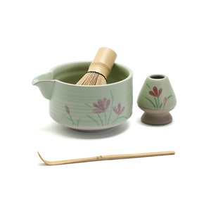 Hand-painted Rain Orchird Ceramic Matcha Bowl With Spout Green Ceramic ...