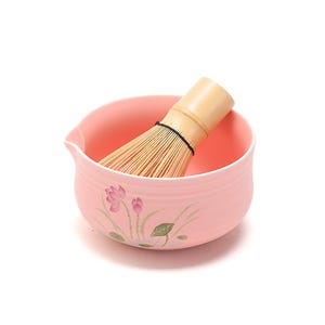 Hand-painted Lotus Ceramic Matcha Bowl With Spout Bamboo Whisk and ...