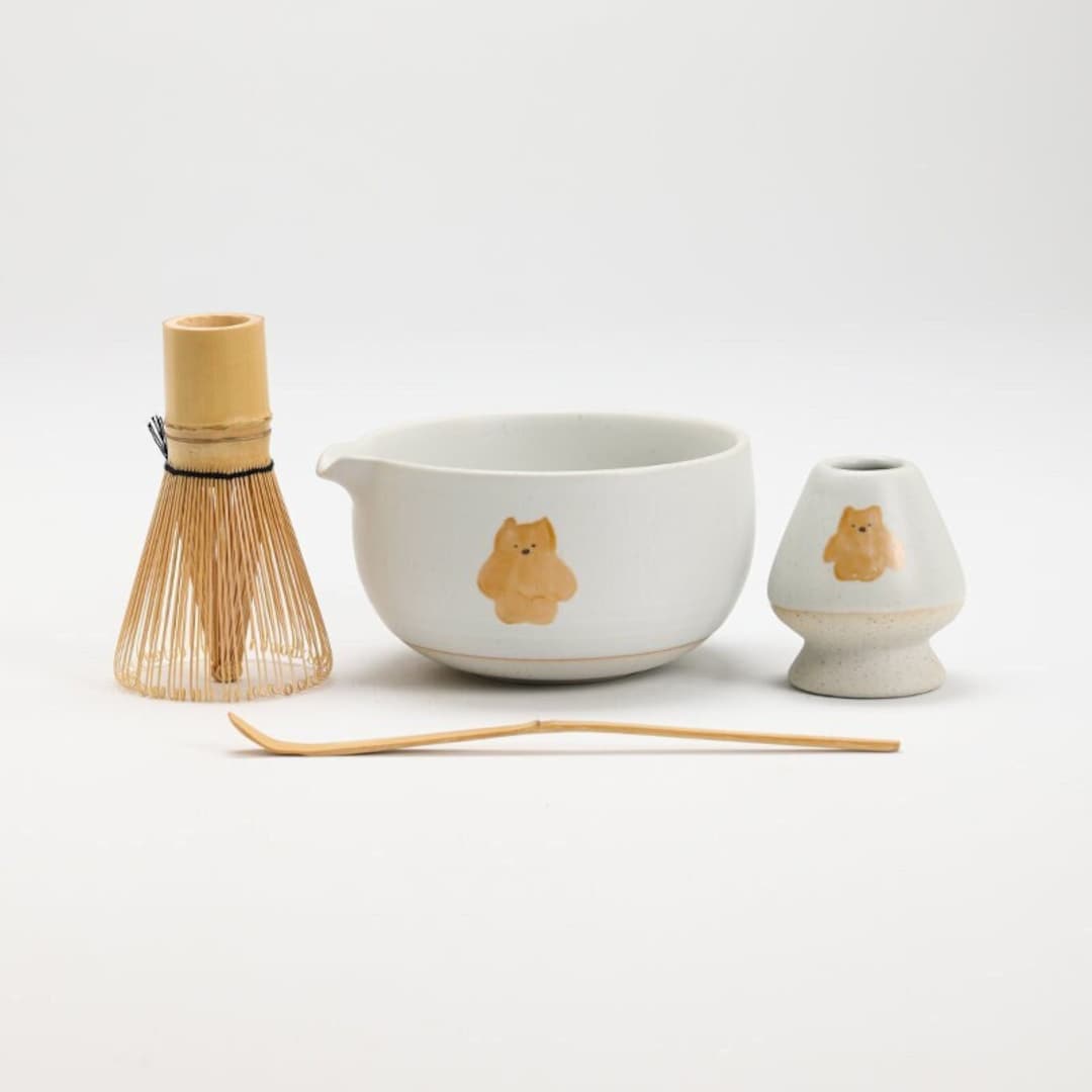 Hand-painted Brown Bear Ceramic Matcha Kits Bamboo Whisk and Chasen ...